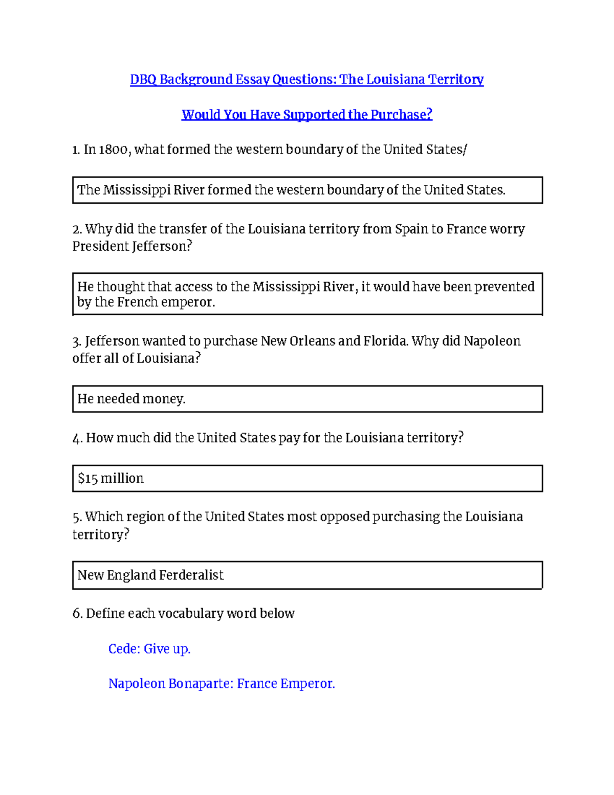 Christine Esparza - DBQ The Louisiana Territory - DBQ Background Essay ...