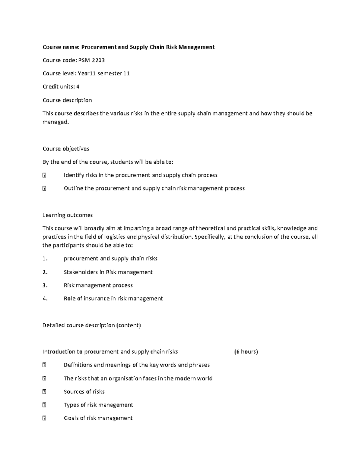 Procurement-1 - contents - Course name: Procurement and Supply Chain ...