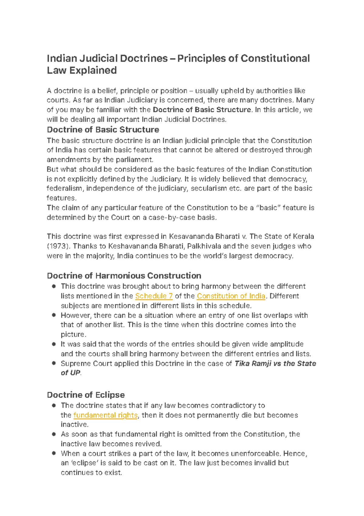 Indian Judicial Doctrines – Principles of Constitutional Law Explained - StuDocu