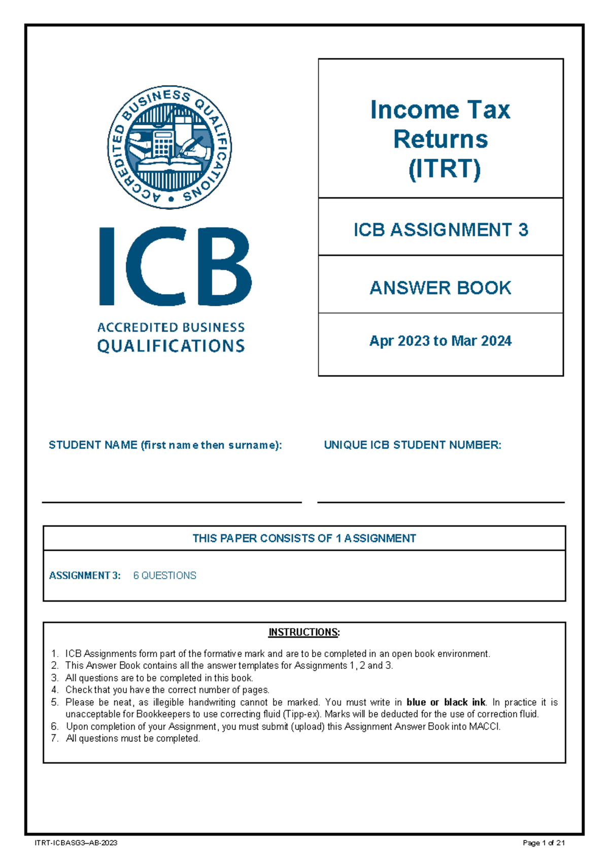 ITRT-ICB Assignment 3-AB-2023 - Income Tax Returns (ITRT) ICB ...