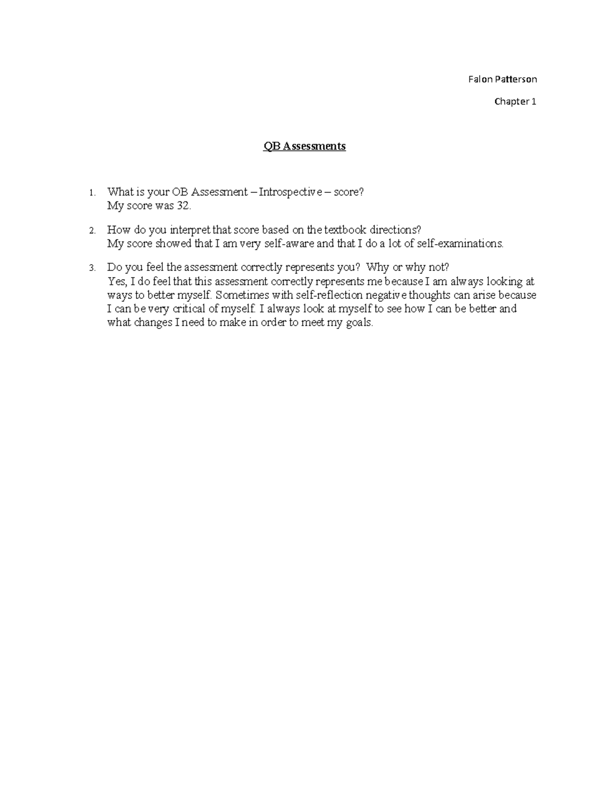 QE Assessment - Chapter 1 assignment - Falon Paterson Chapter 1 QB ...