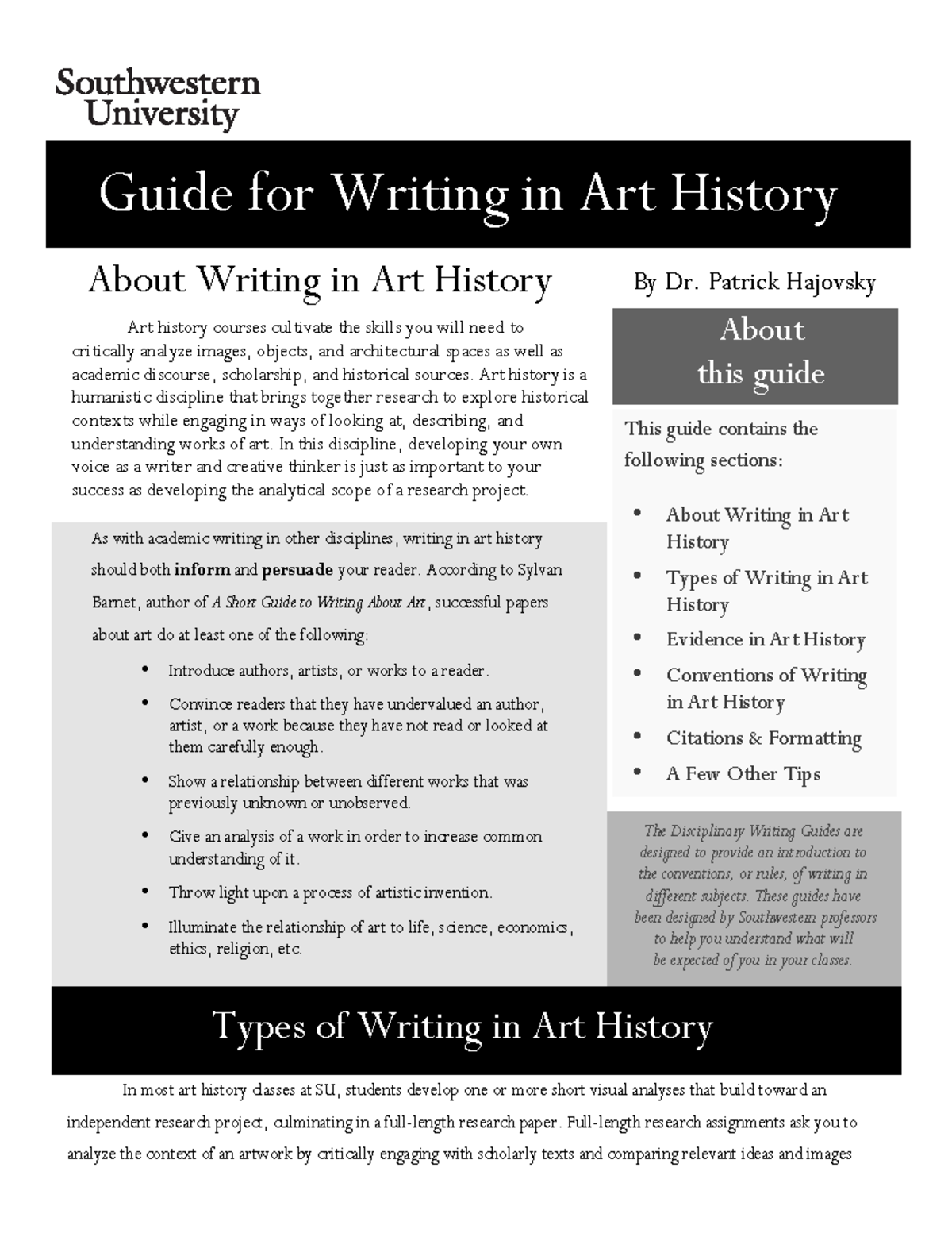 Guide for writing in art historypdf - This guide contains the following ...