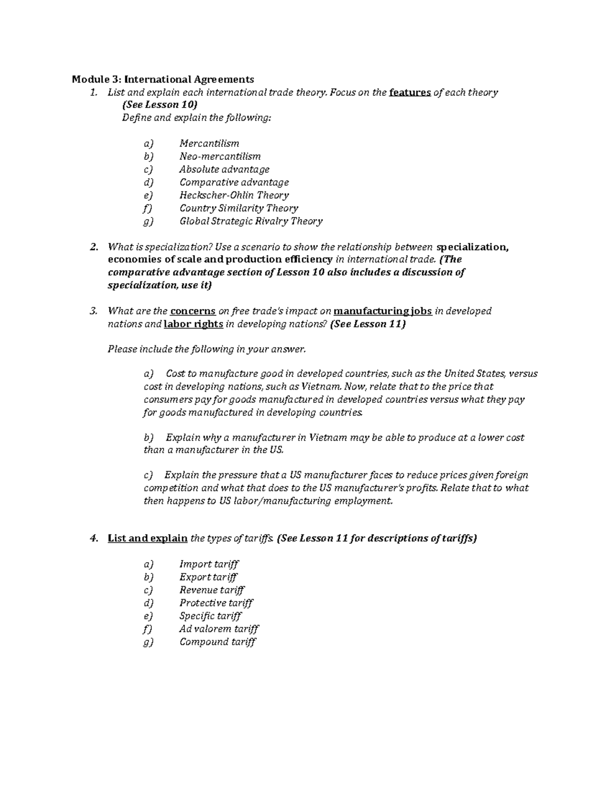 Module 3 - Study notes to identify key terms on the reading materials ...
