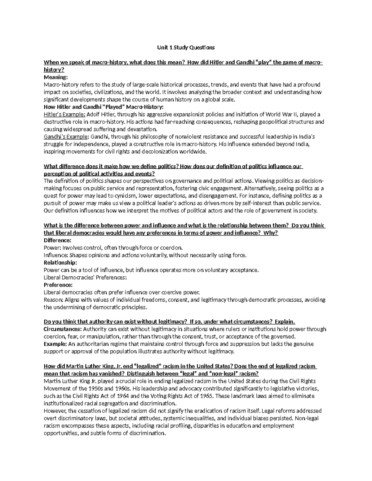 Tele quiz unit 1 - notes - Unit 1 Study Questions When we speak of ...