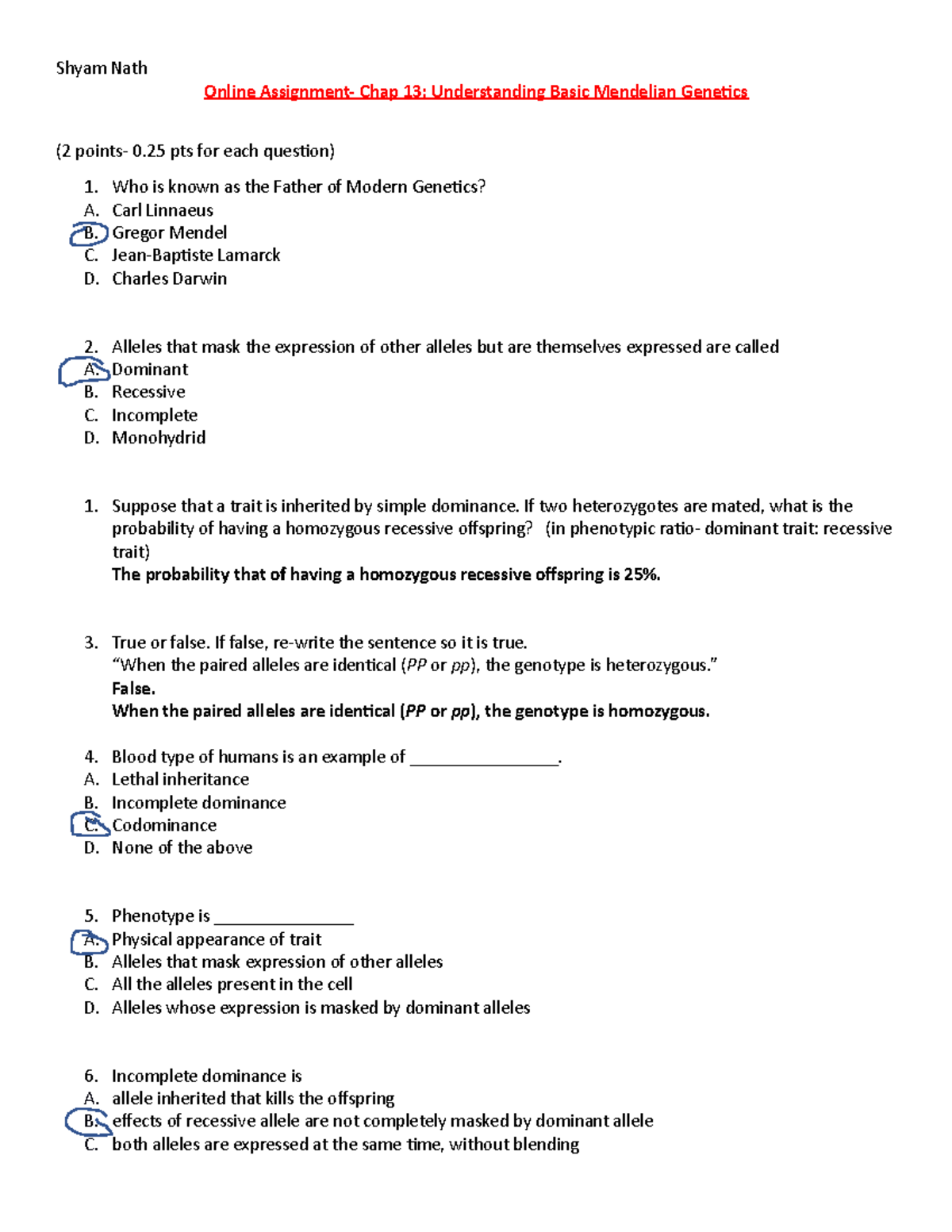 Lab-5- Understanding Mendelian Genetics - Shyam Nath Online Assignment ...