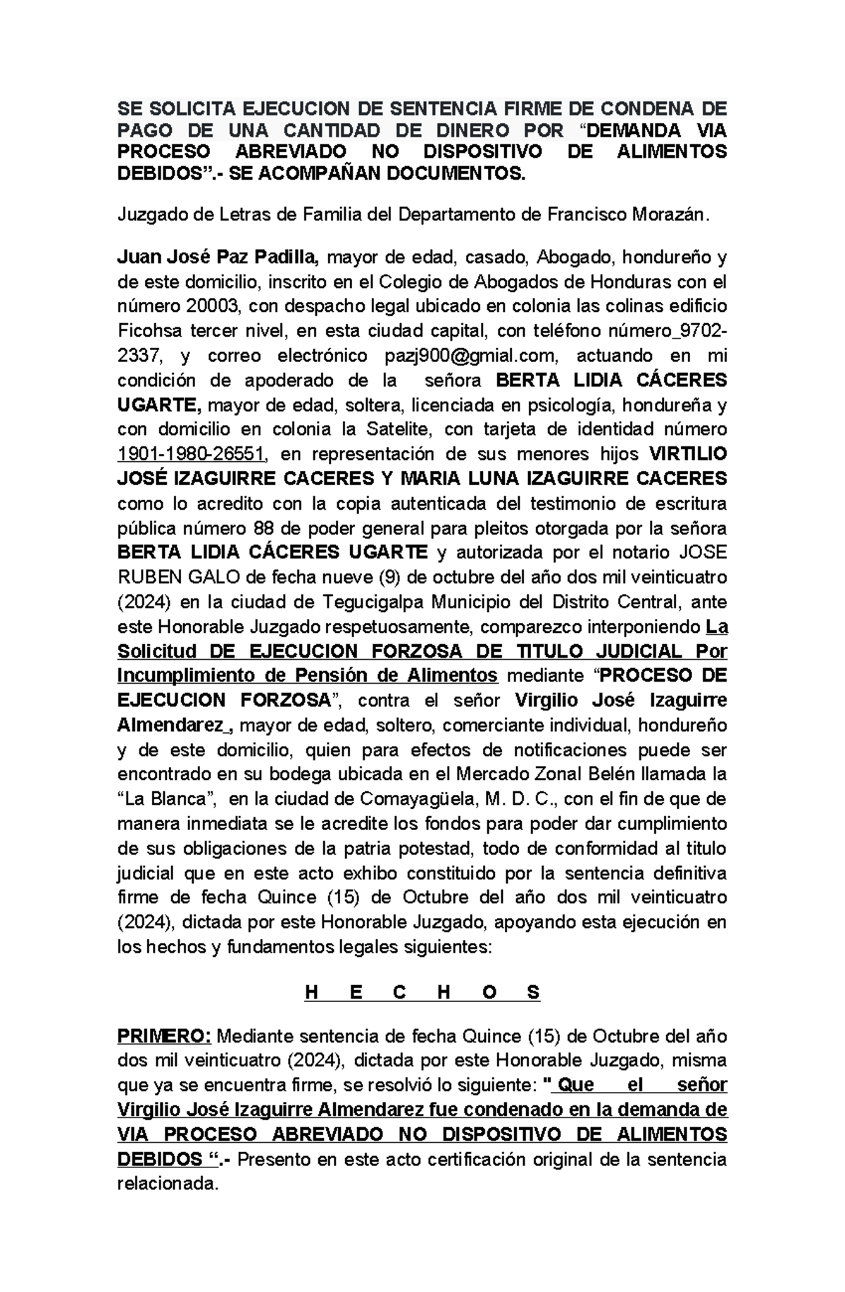 Expediente Ejecucion Forzosa Judicial - SE SOLICITA EJECUCION DE ...