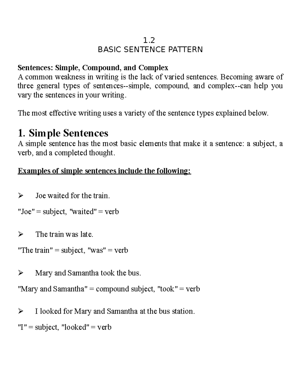 1.2 Basic Sentance Patterns-1 - 1. BASIC SENTENCE PATTERN Sentences ...