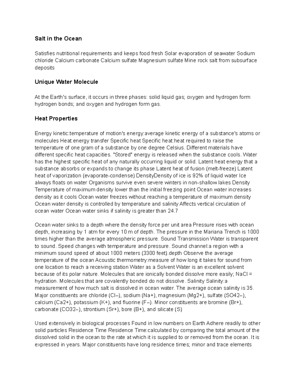 Module 03 Water in the Ocean's Properties Notes - Salt in the Ocean ...