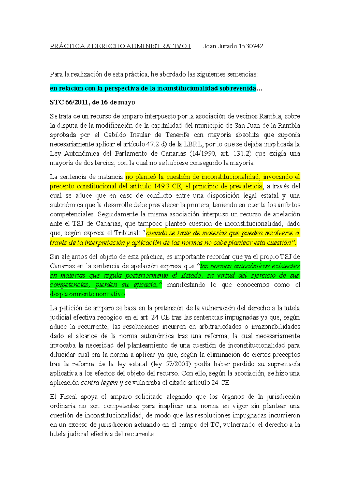 Práctica 2 Derecho Admin I UAB, prof. Jose maria macias - PRÁCTICA 2 DERECHO ADMINISTRATIVO I ...