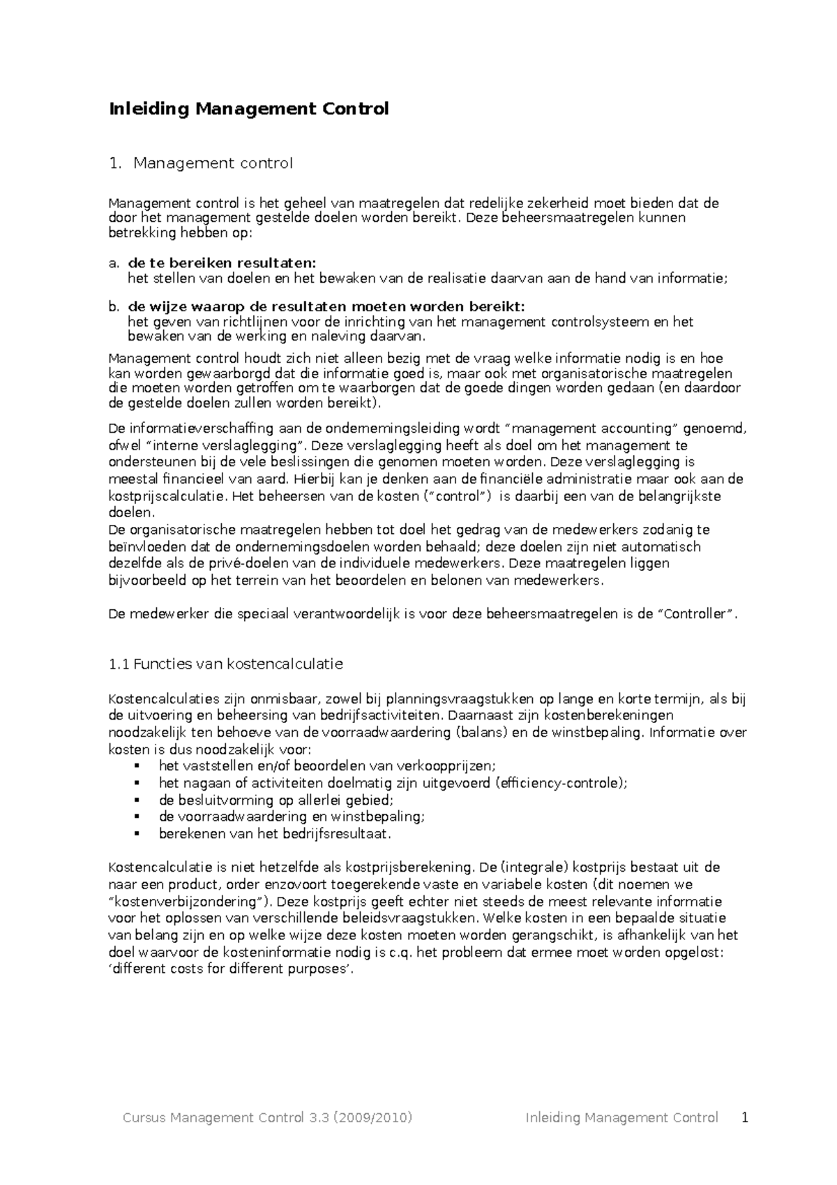 1 Syllabus Inleiding Management Control - Inleiding Management Control ...