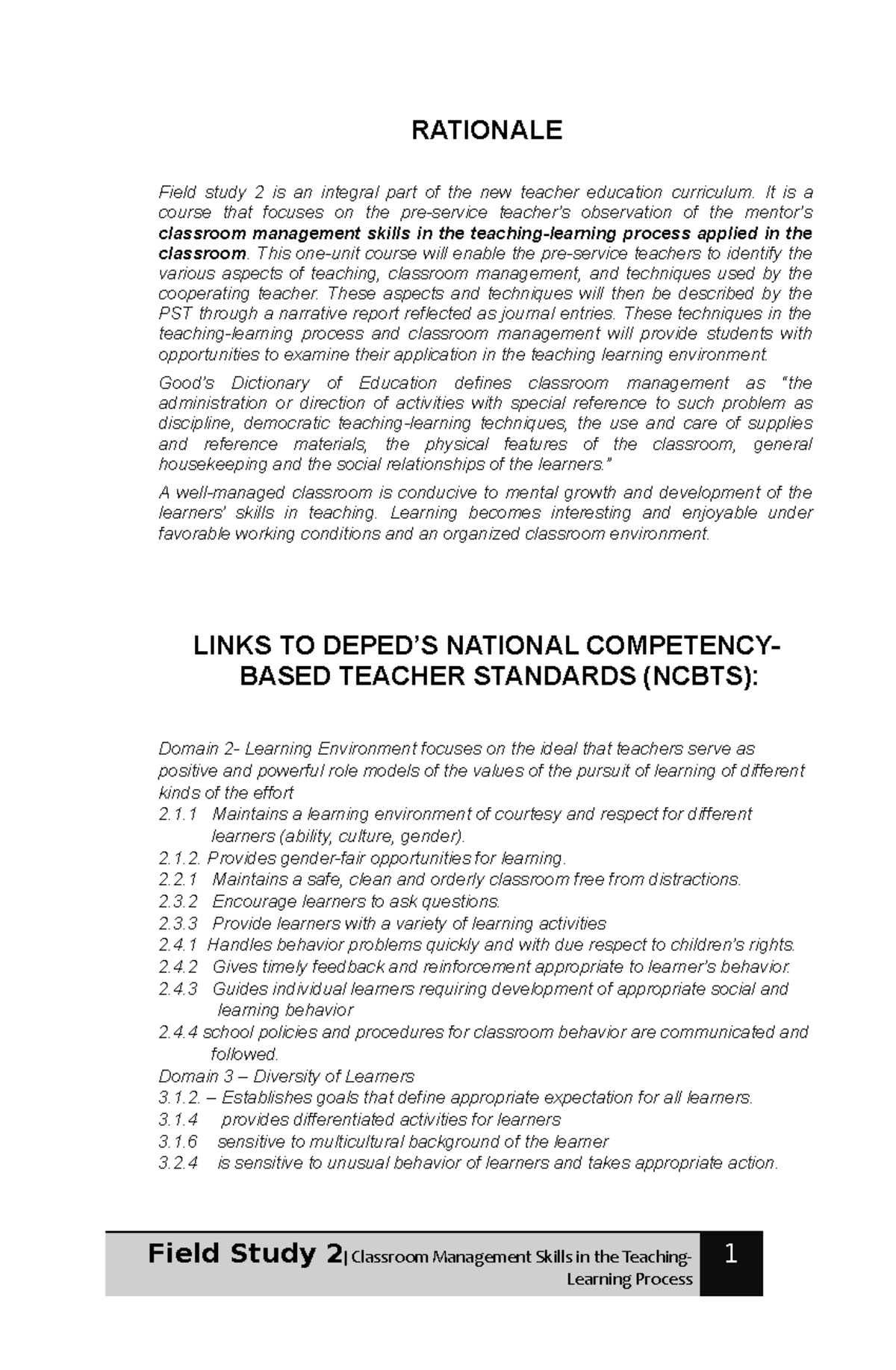 Quintero FS 2 Final 2 docx - RATIONALE Field study 2 is an integral ...
