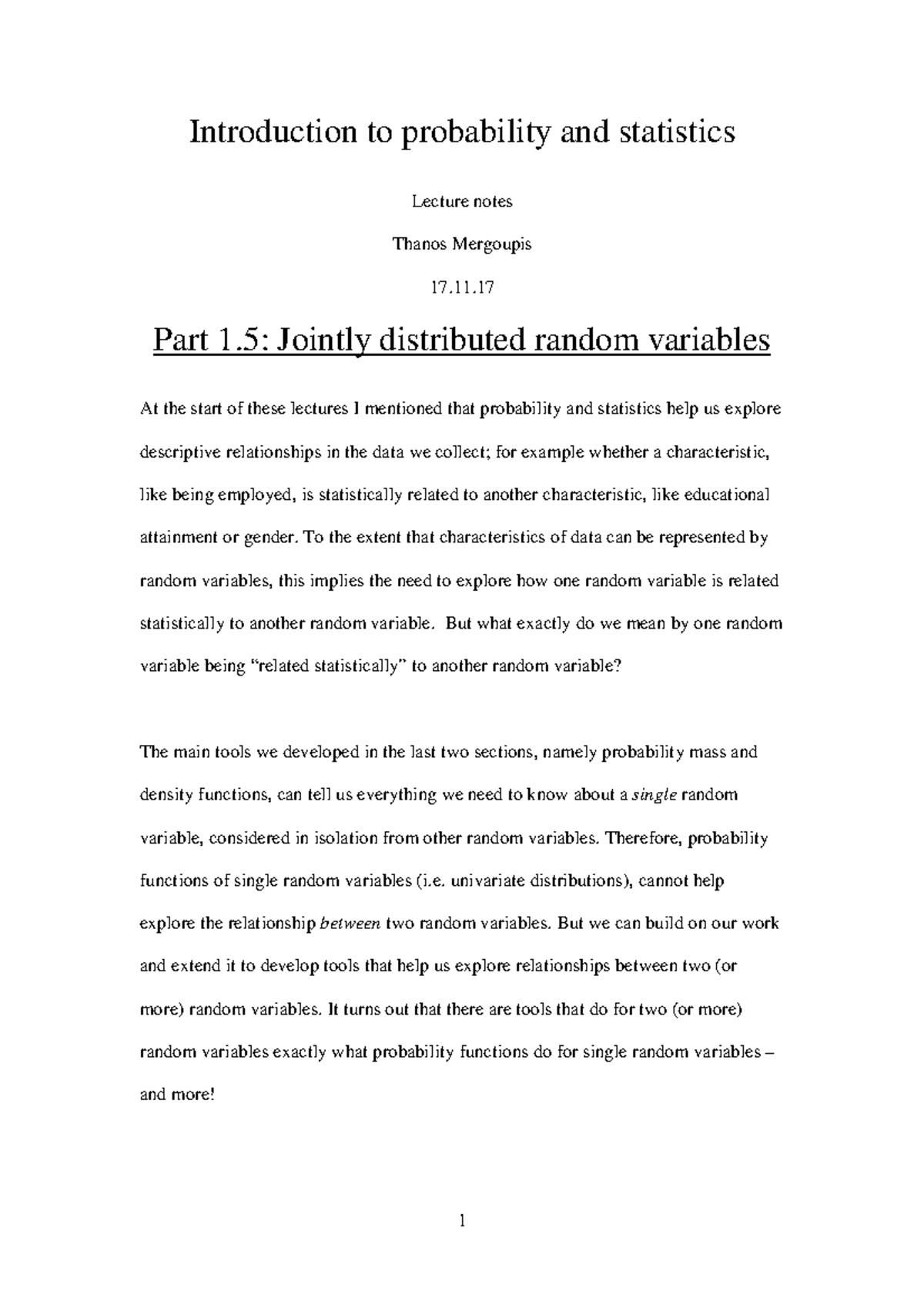 Part 1-5 jointly distributed random variables -notes - Introduction to ...