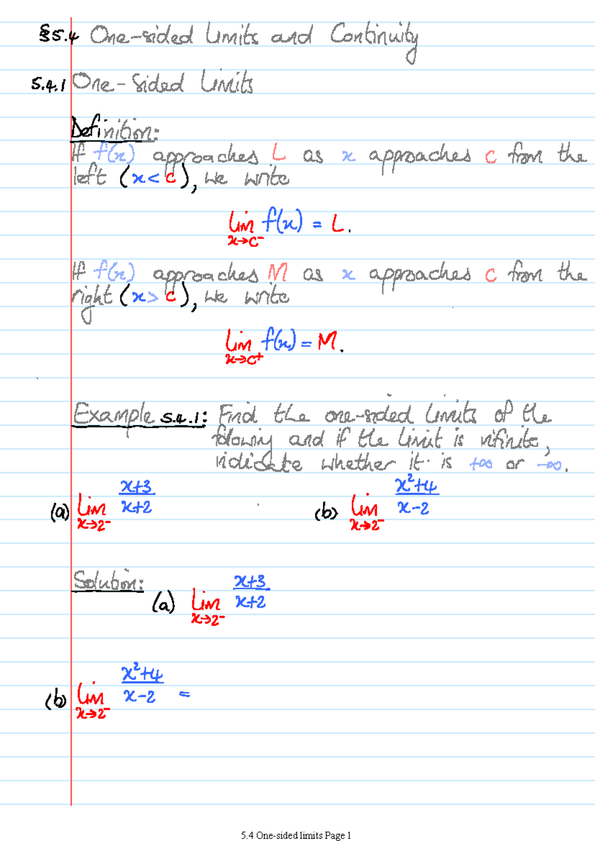 5.4 One-sided limits - 123 - 13374 - 5 One-sided limits Page 5 One ...