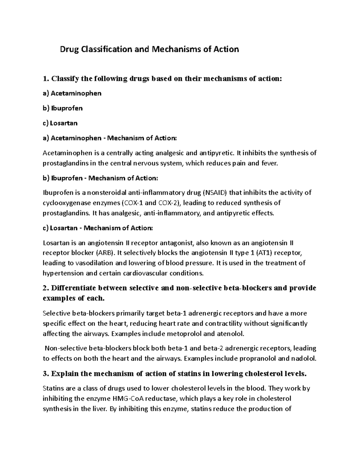 Drug Classification and Mechanisms of Action most important question ...