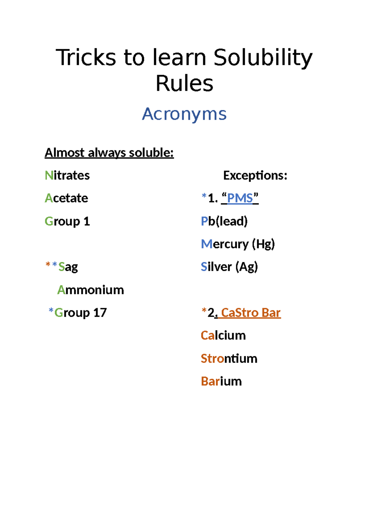 Tricks to learn Solubility Rules - CMY 117 - Tricks to learn Solubility ...