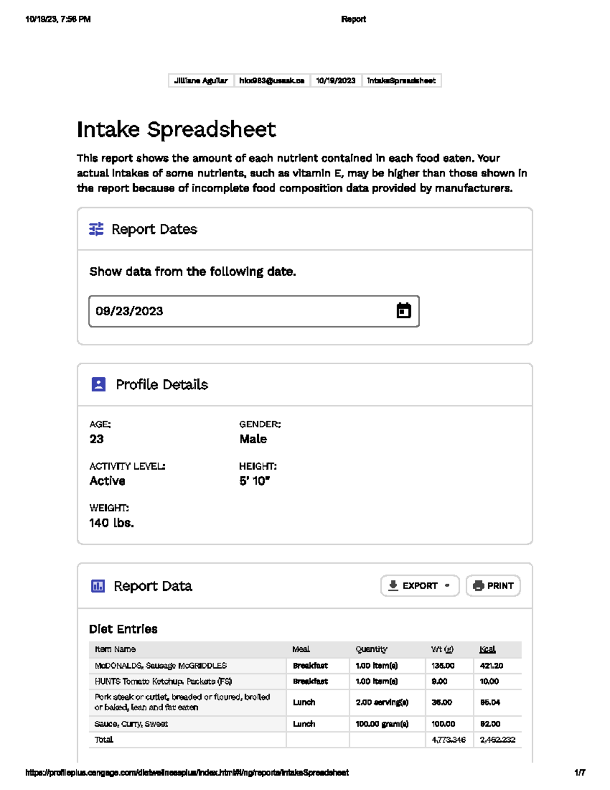Intake Spreadsheet - Nutr 330 - Studocu