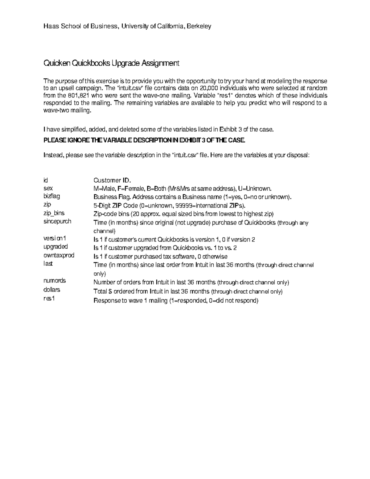 Quicken Quickbooks Assignment - Haas School of Business, University of ...