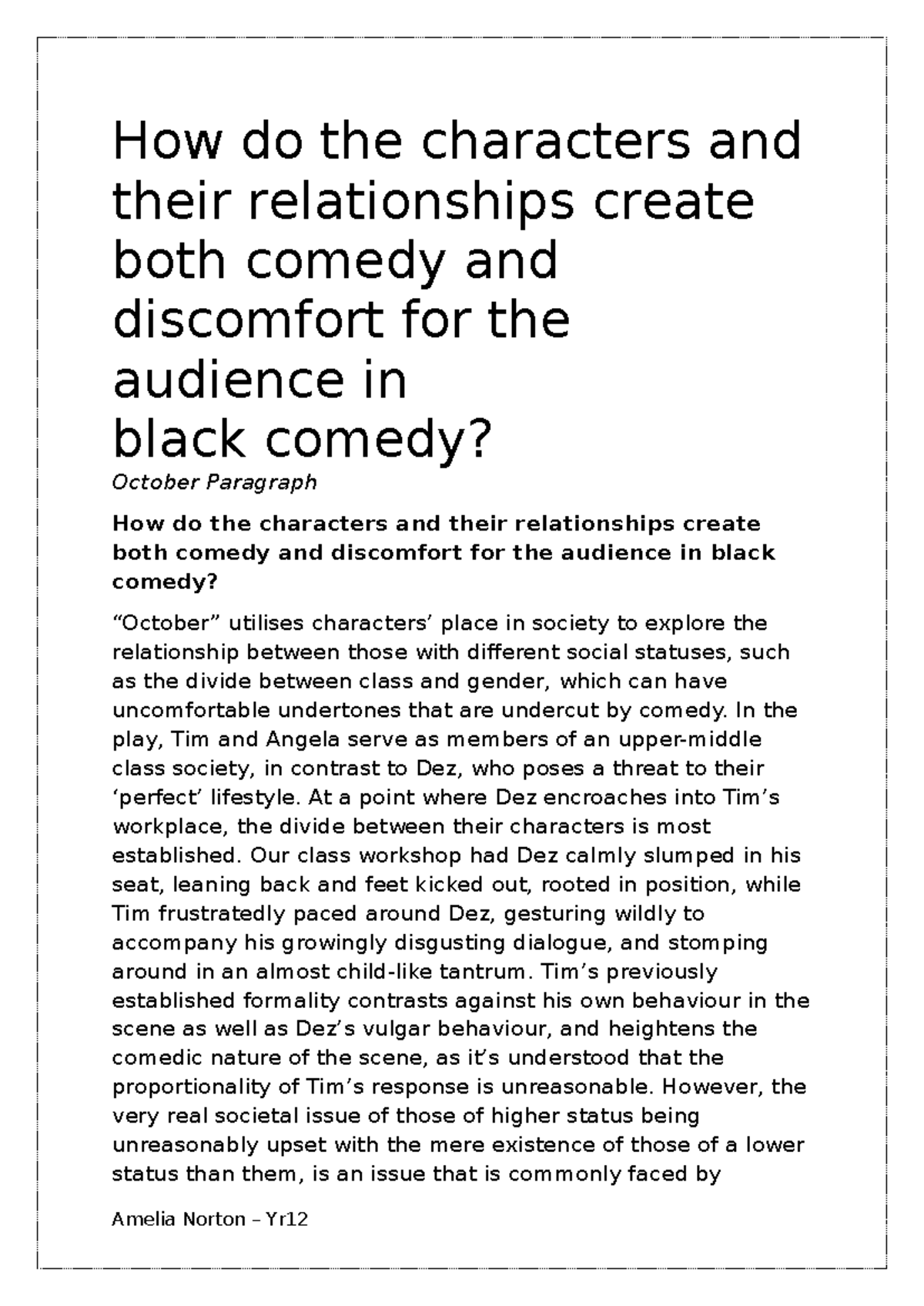 Drama Holiday Homework - How do the characters and their relationships ...