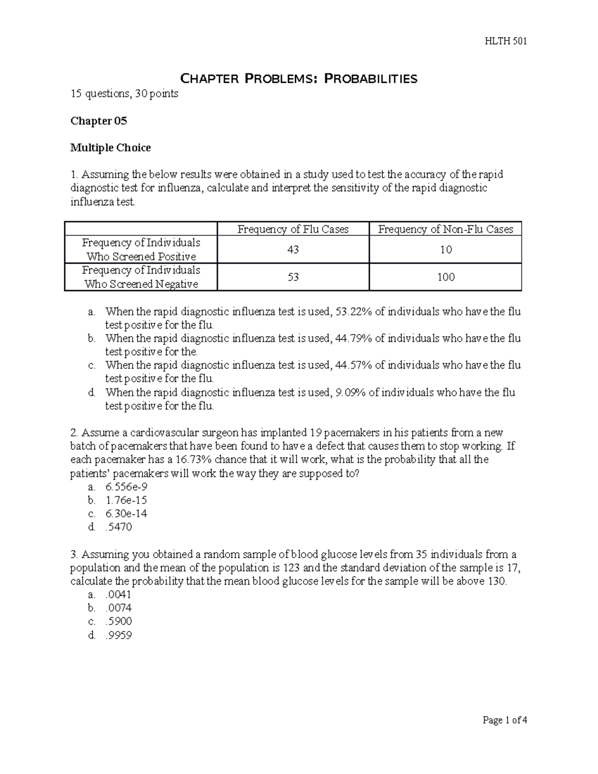 3Chapter Problems Probabilities - CHAPTER PROBLEMS: PROBABILITIES 15 questions, 30 points ...