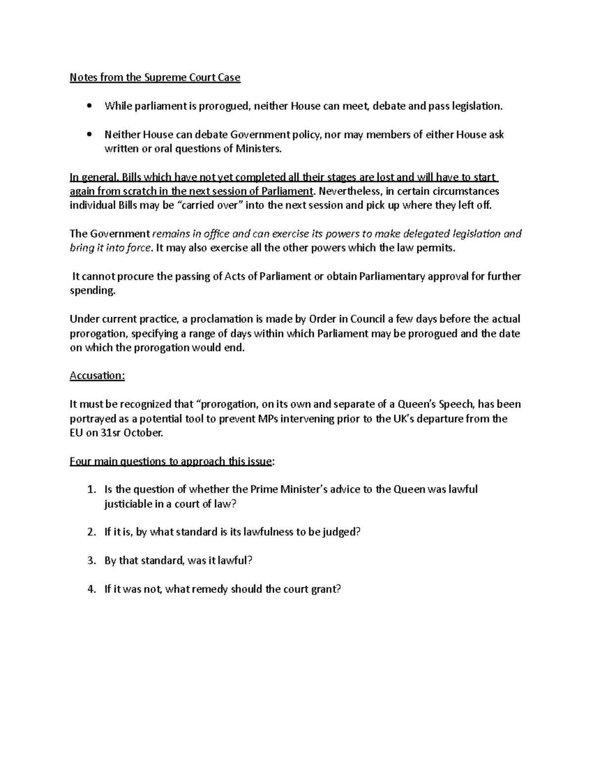 Miller 2 notes - Judgment summary - Notes from the Supreme Court Case ...