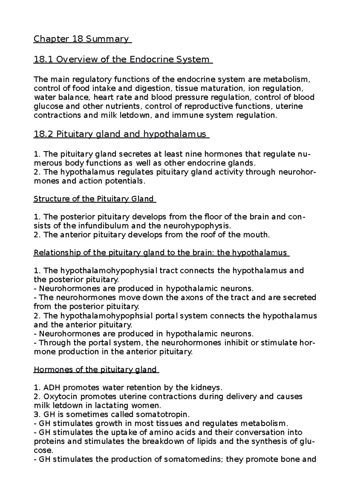 Chapter 18 summary - Chapter 18 Summary 18 Overview of the Endocrine ...