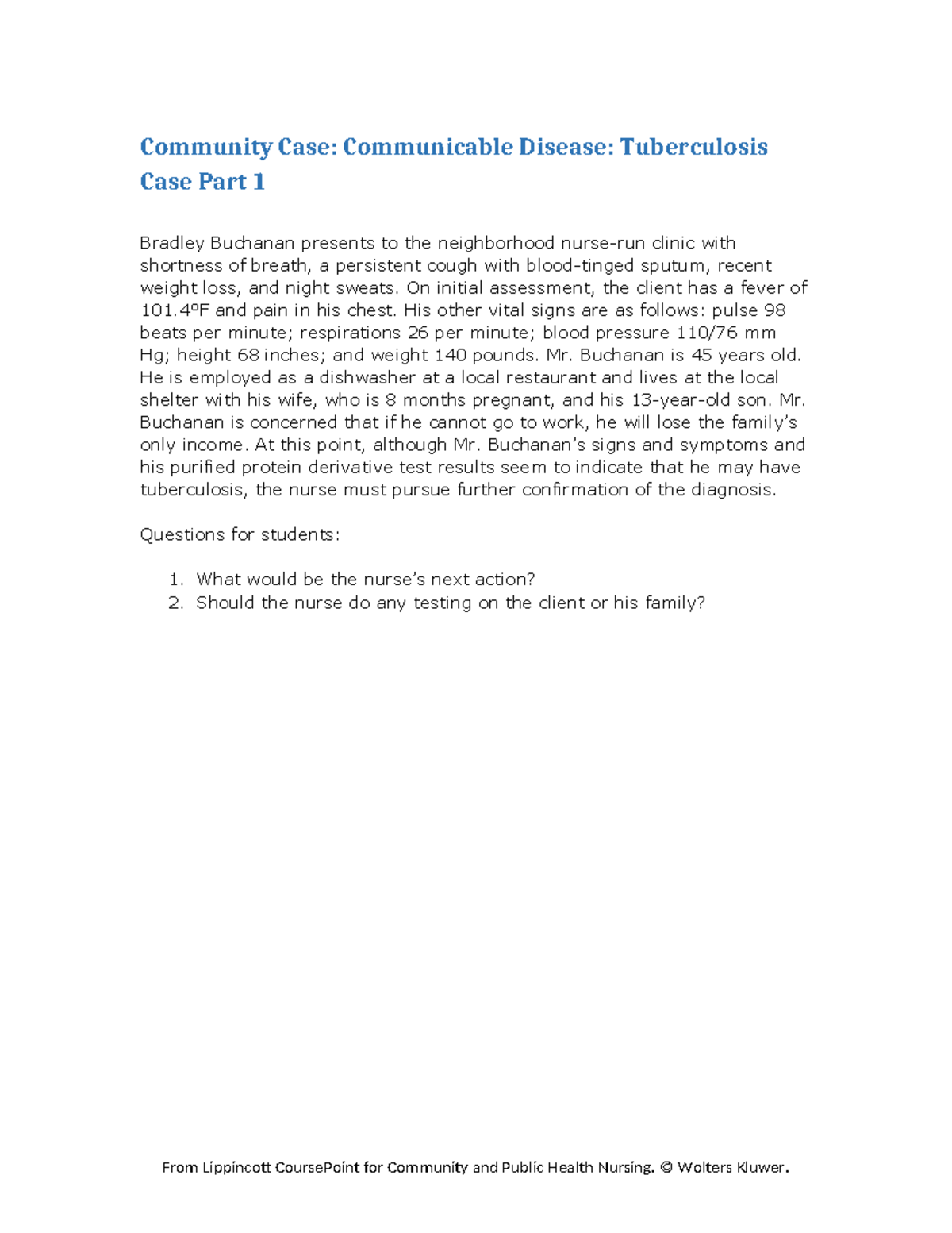 Community Communicable TB Case1 1-10-17 DP - Community Case ...