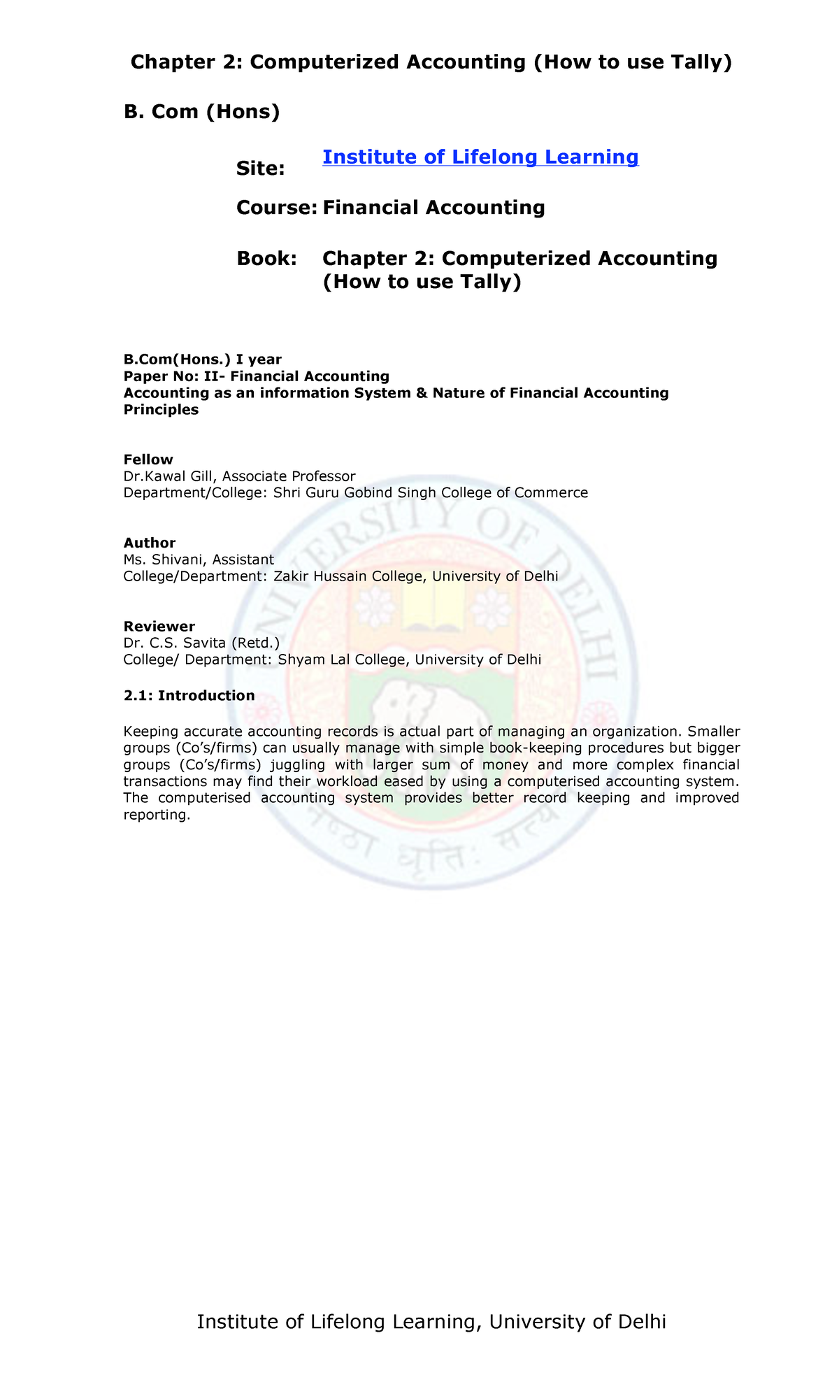 Computerized Accounting (How to use Tally) - B. Com (Hons) Site ...