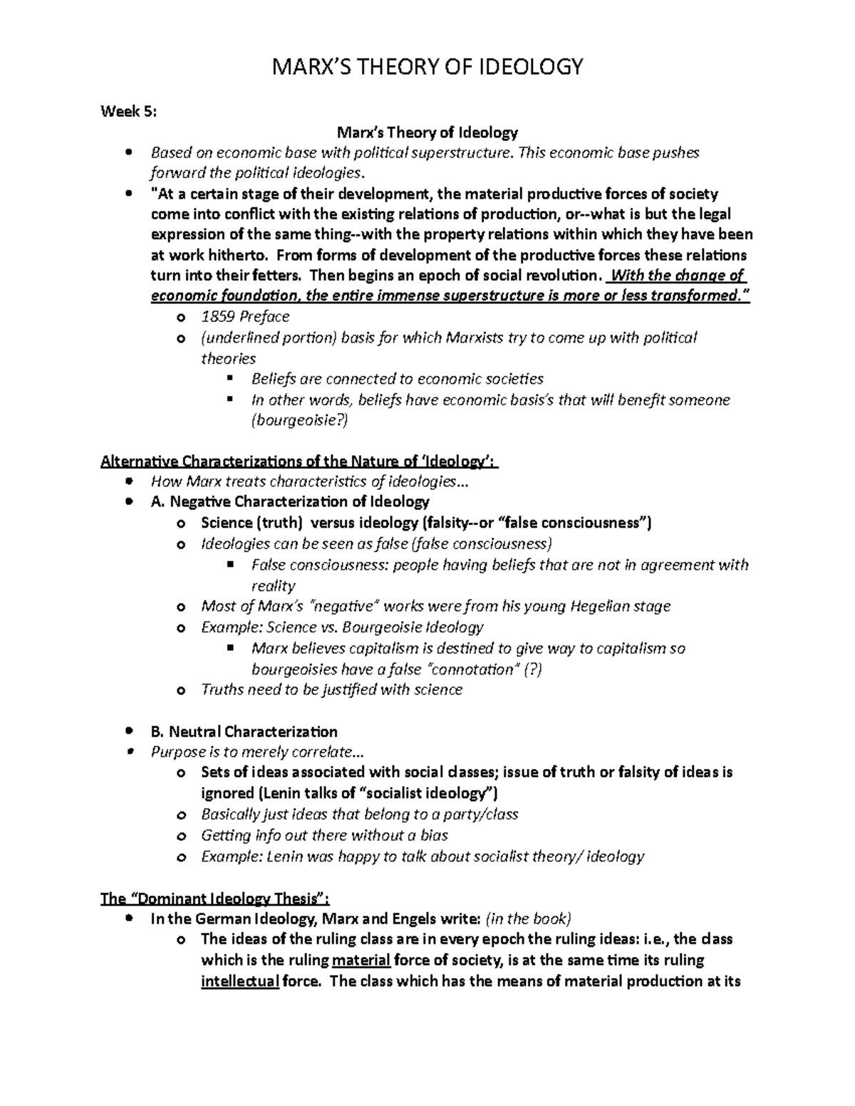 Week 5- marx's theory of ideology - THEORY OF IDEOLOGY Week 5: Theory ...