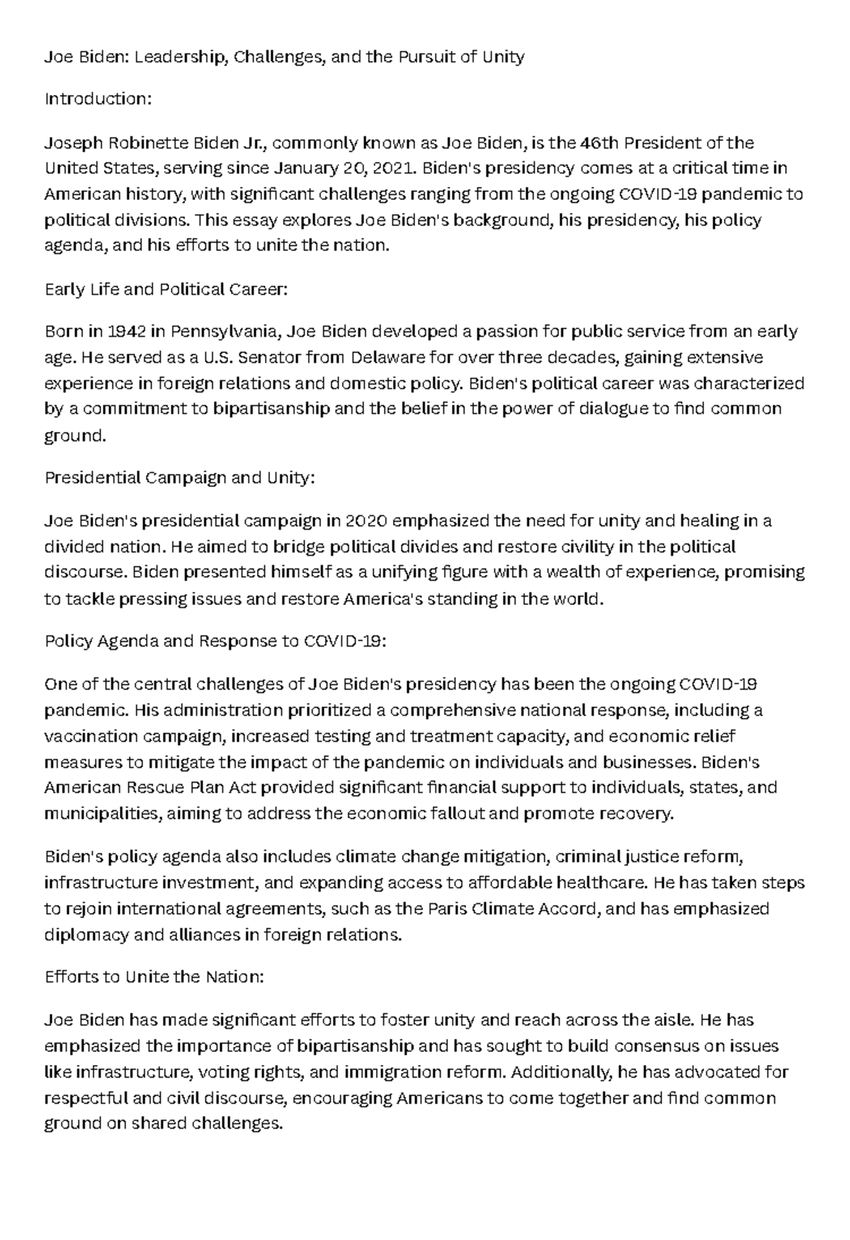 Joe Biden Leadership, Challenges, and the Pursuit of Unity - Joe Biden ...