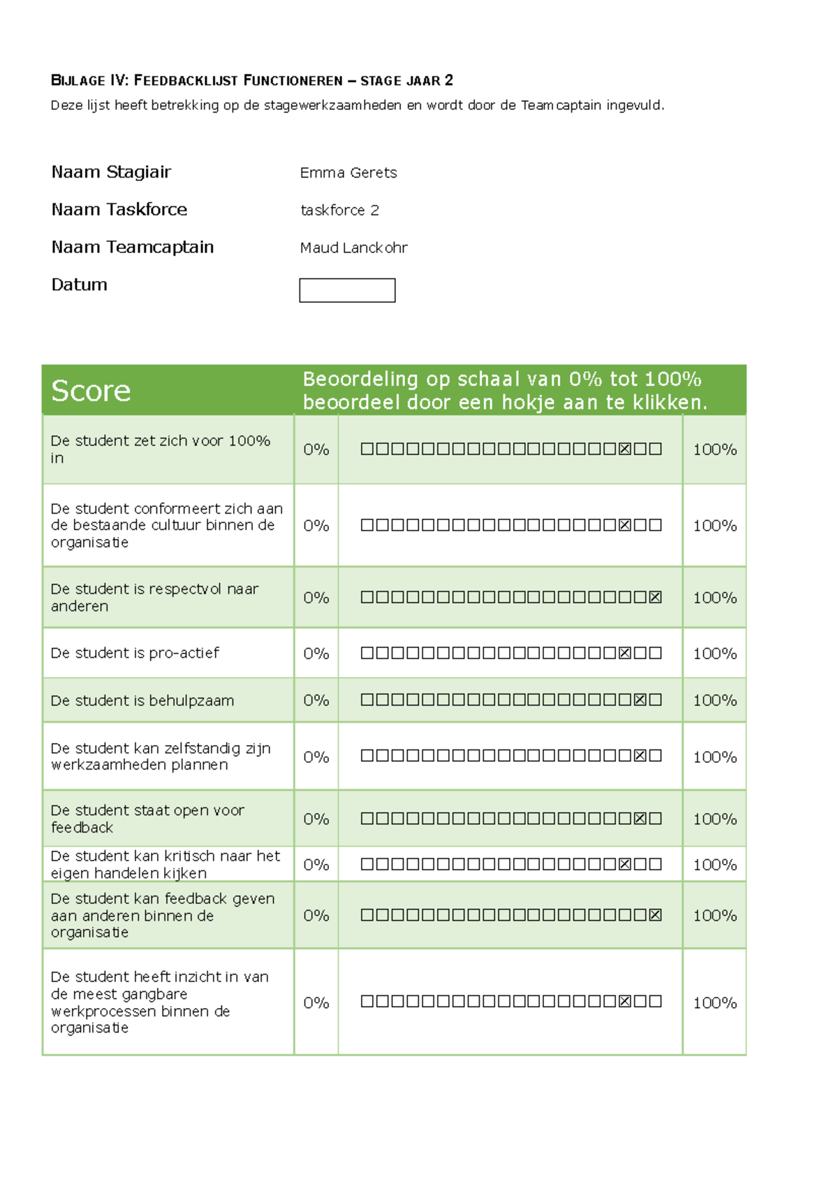 Feedback emma - ja - BIJLAGE IV: FEEDBACKLIJST FUNCTIONEREN – STAGE ...