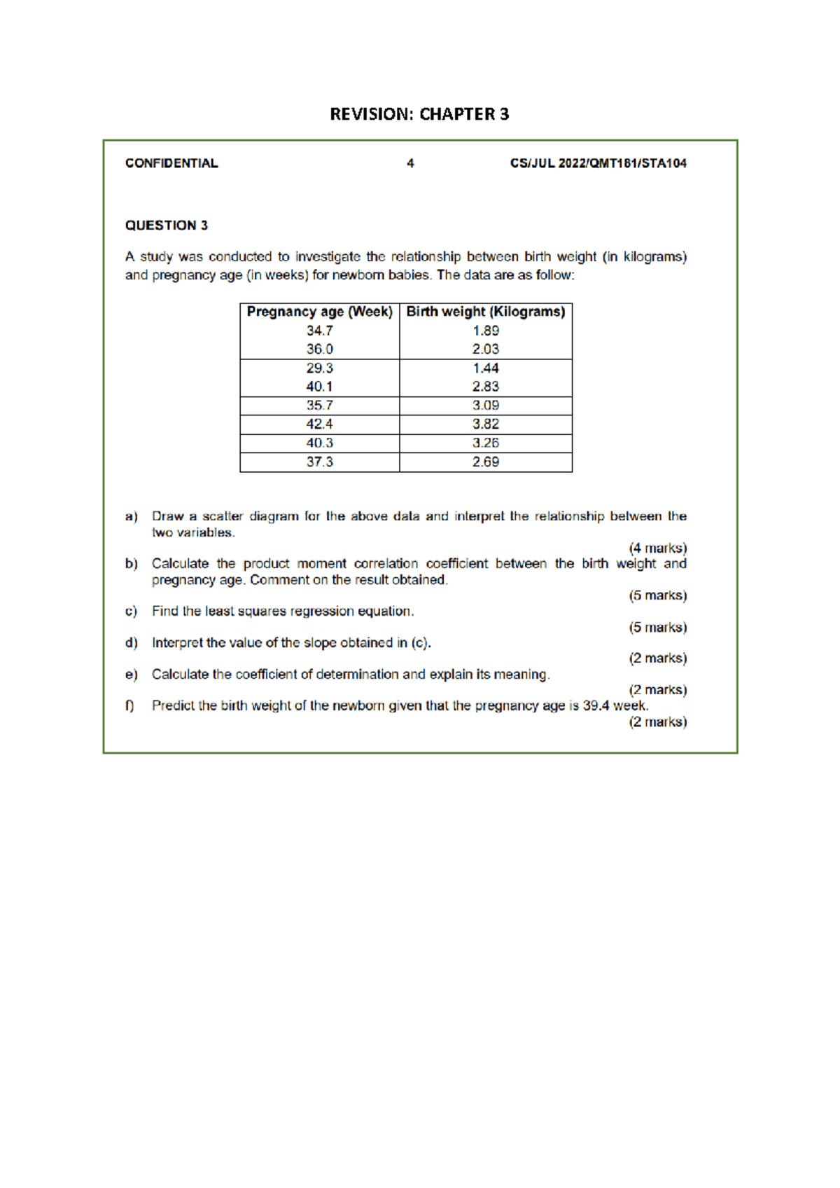 STA104 Revision Chapter 3 - Introduction to Statistics - REVISION: CHAPTER - Studocu