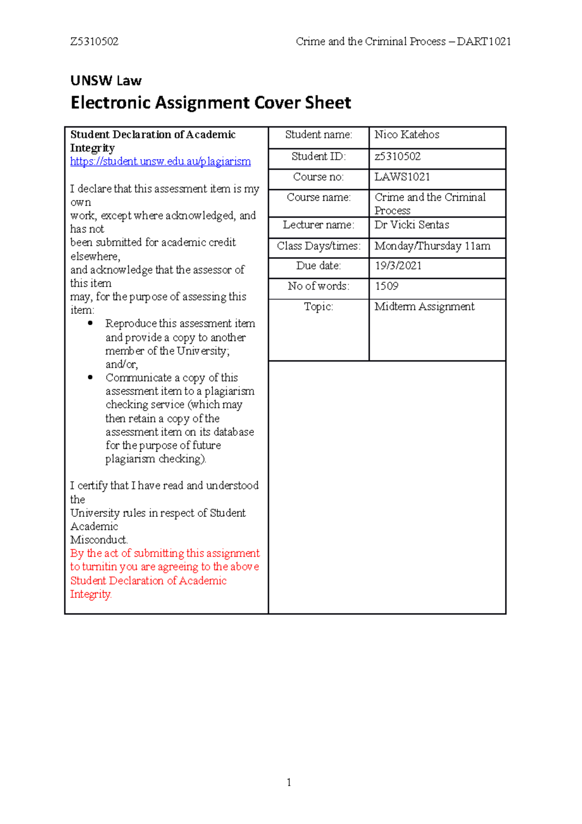 CCP Midterm - UNSW Law Electronic Assignment Cover Sheet Student ...