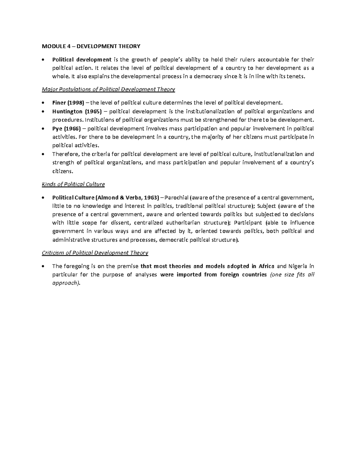 Notes for Module 4 5 Politics of Development - MODULE 4 – DEVELOPMENT ...