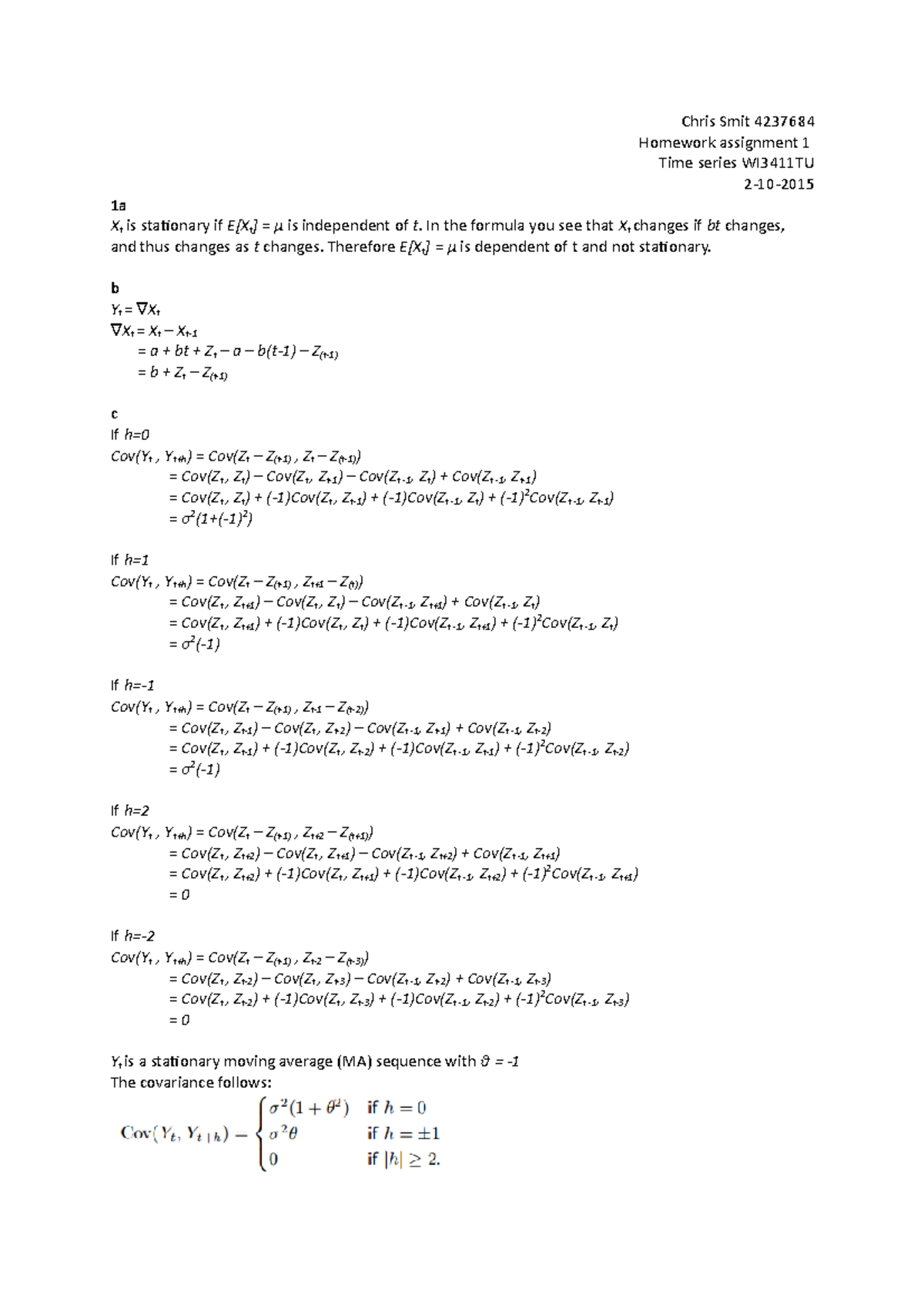 Seminar Assignments First Assignment Time Series 15 16 Chris Smit 4237684 Homework