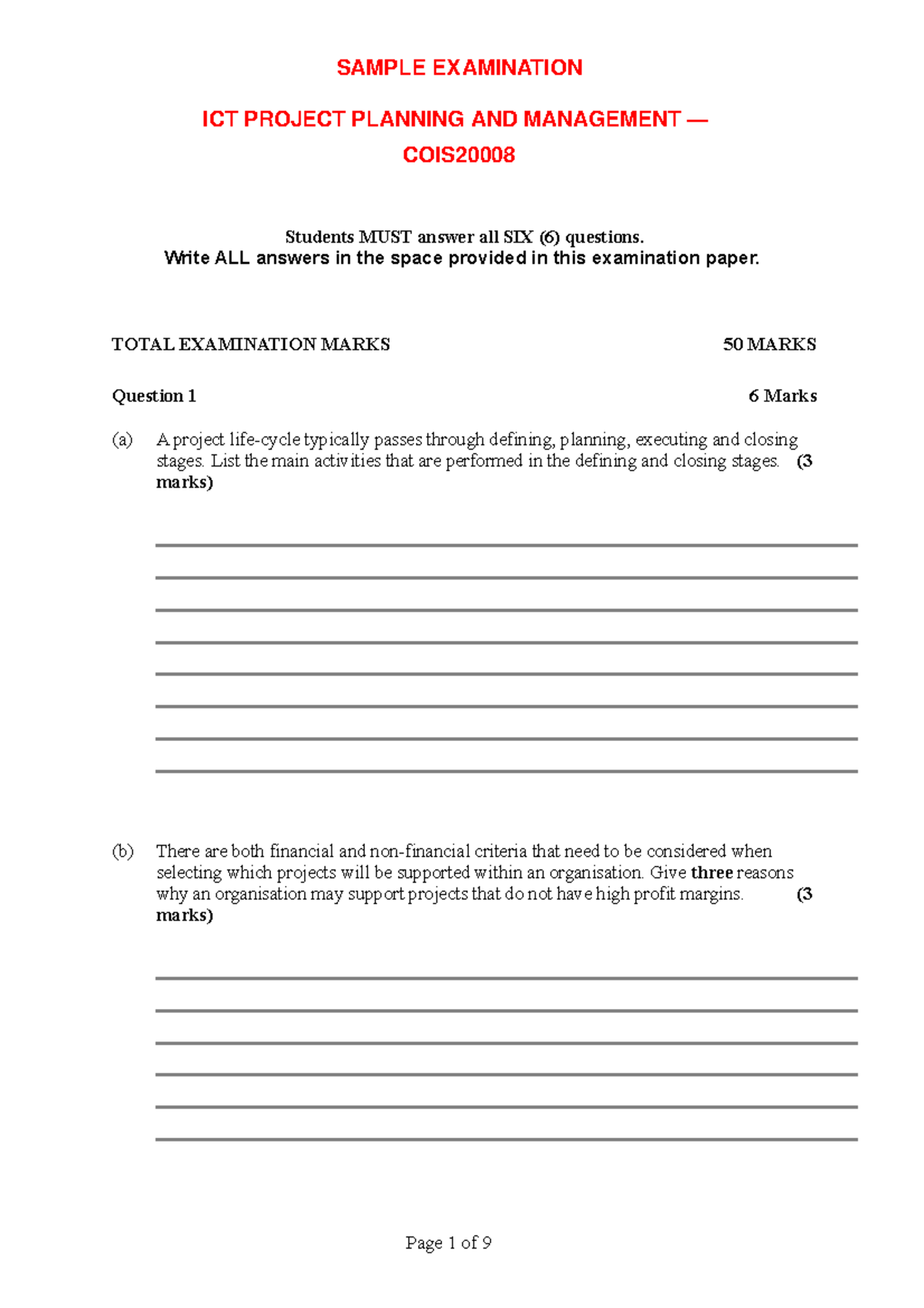 Sample/practice exam 17 July 2009, questions and answers - SAMPLE ...