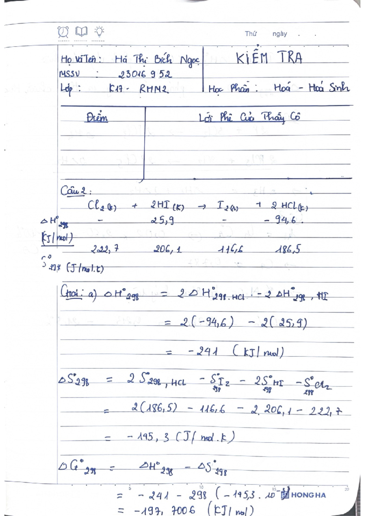 Kiểm Tra Hoá - Hoá Sinh - hoa sinh - Studocu
