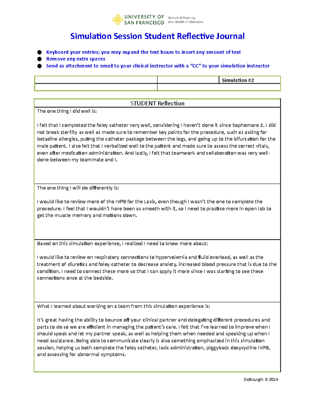 Simulation #2 Journal - Nursing Spring Semester 2022 Notes - Simulation ...