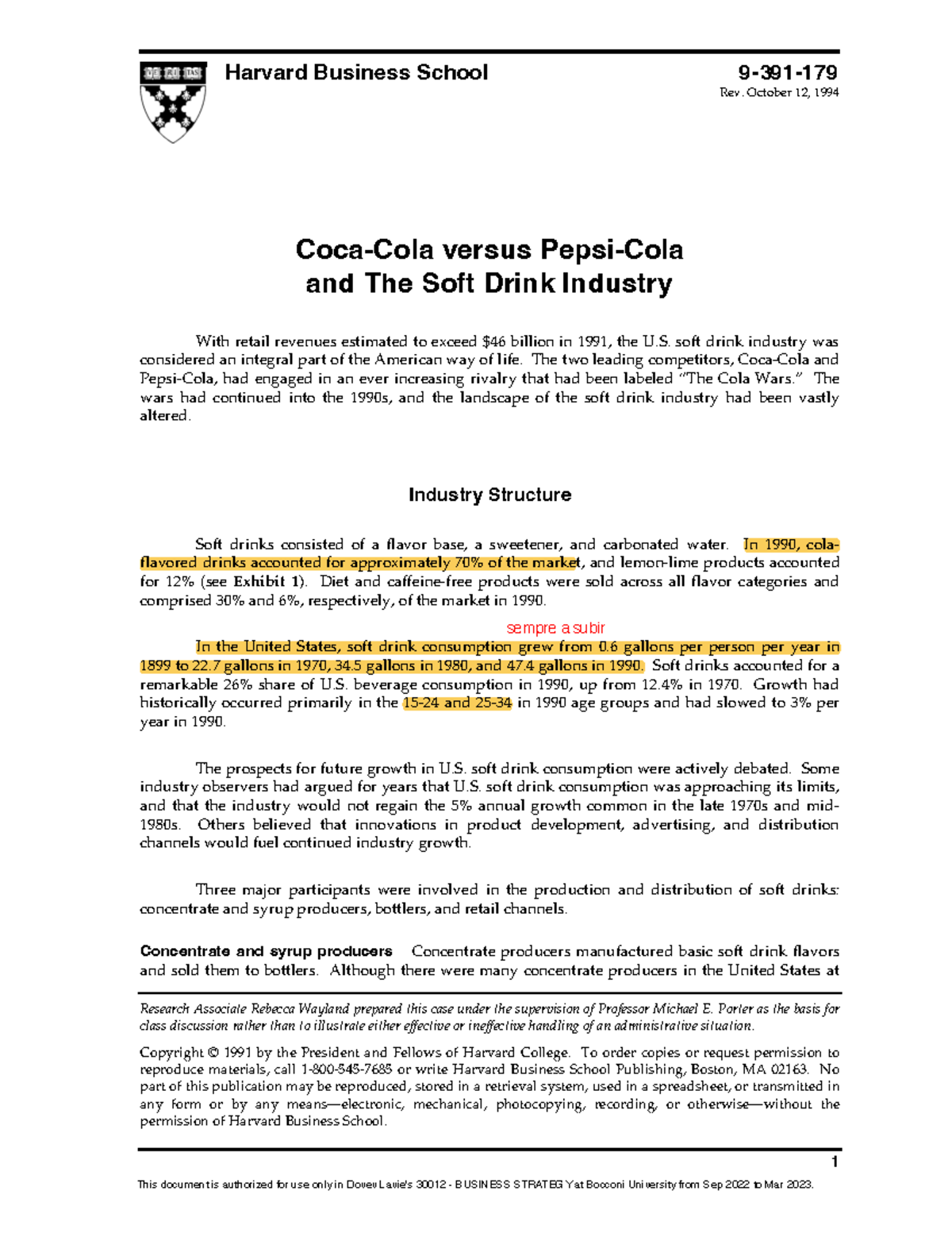 Case 2 cola - case study - Harvard Business School 9-391- Rev. October ...