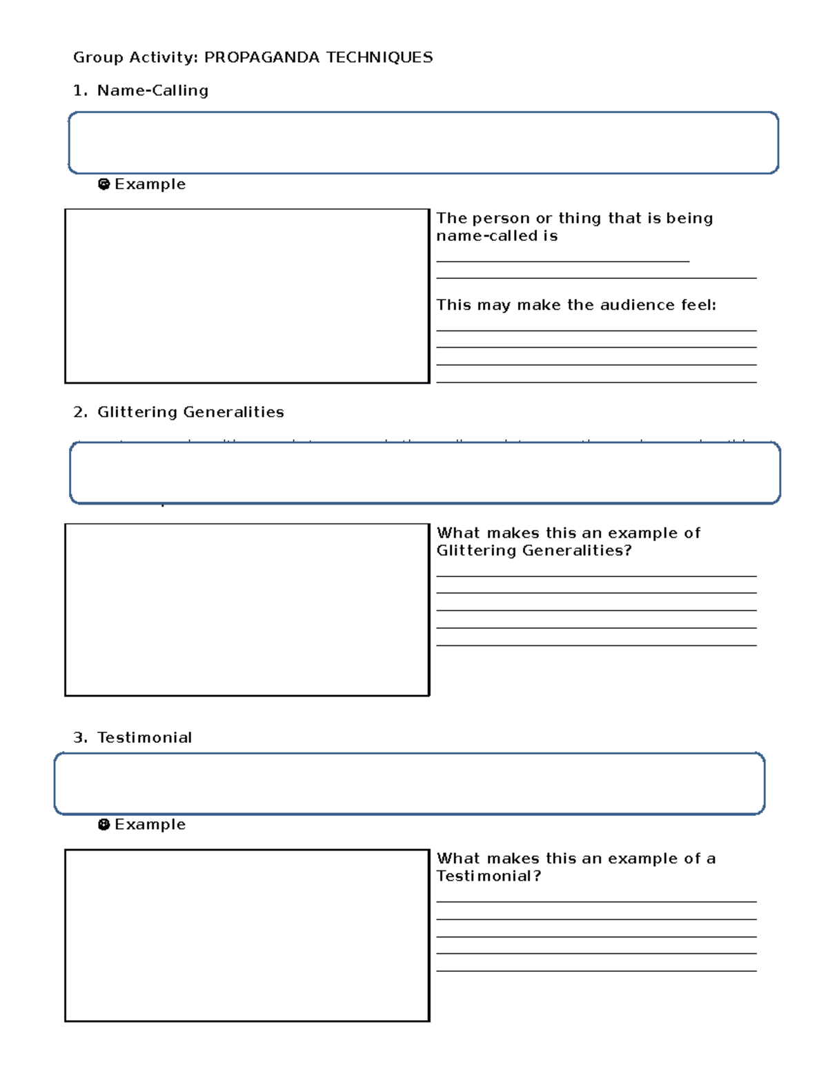 Propaganda Techniques Group Activity - Group Activity: PROPAGANDA ...