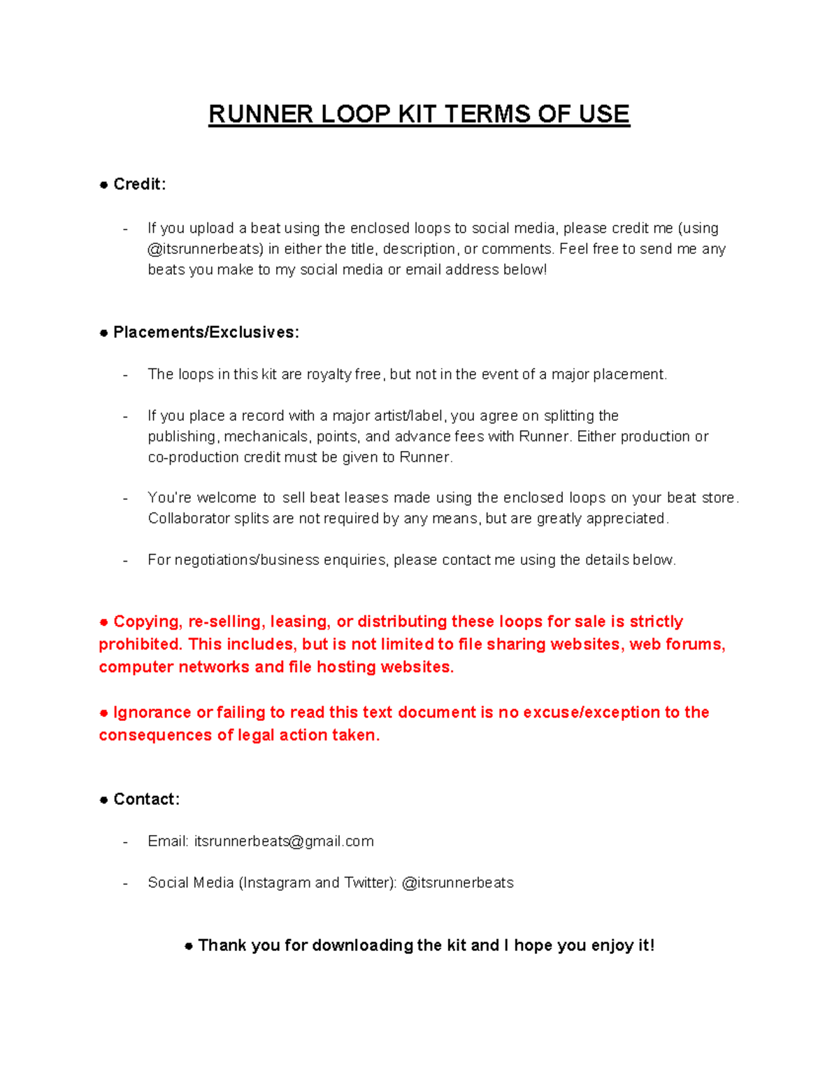 Readme - fsaggsa - RUNNER LOOP KIT TERMS OF USE Credit: If you upload a ...