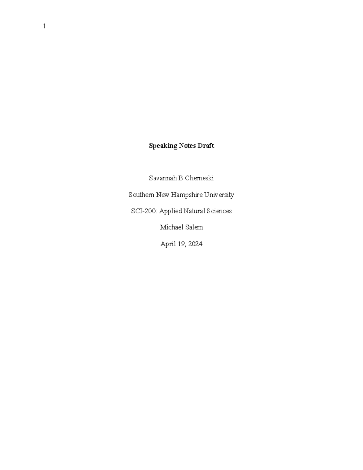 Speaking Notes Draft - assignment - 1 Speaking Notes Draft Savannah B ...