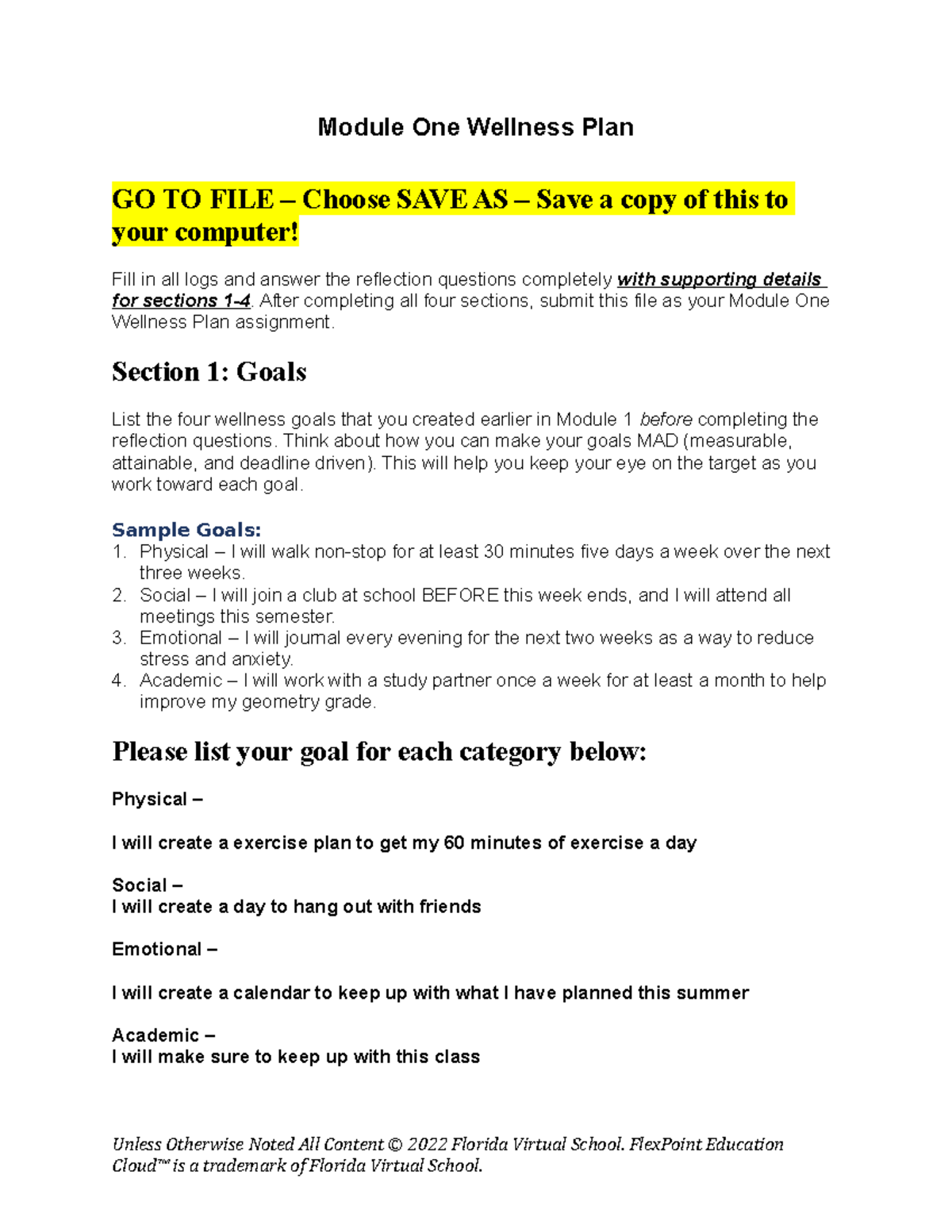 Module one wellness plan - Module One Wellness Plan GO TO FILE – Choose ...