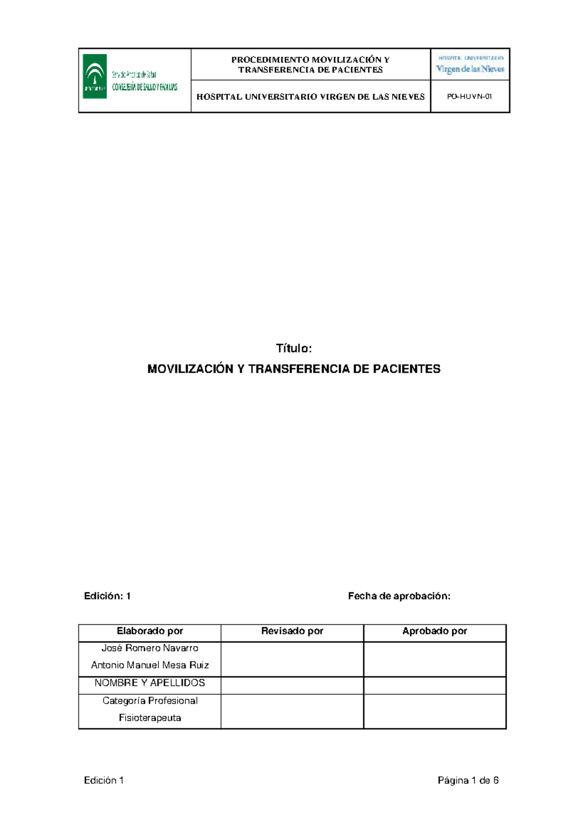 Movilización de pacientes - TRANSFERENCIA DE PACIENTES HOSPITAL ...