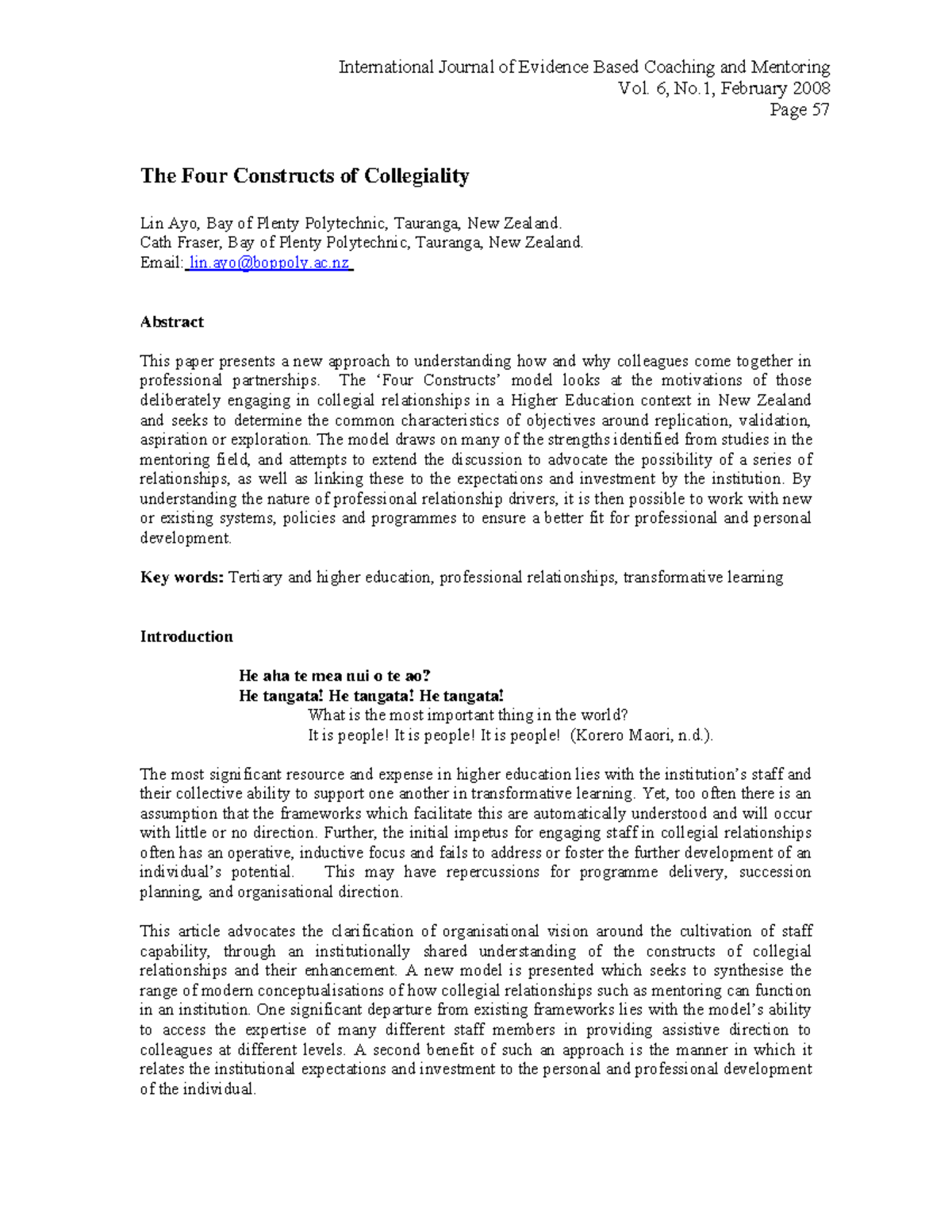 6 1 the four constructs of collegiality ayo fraser - Vol. 6, No ...