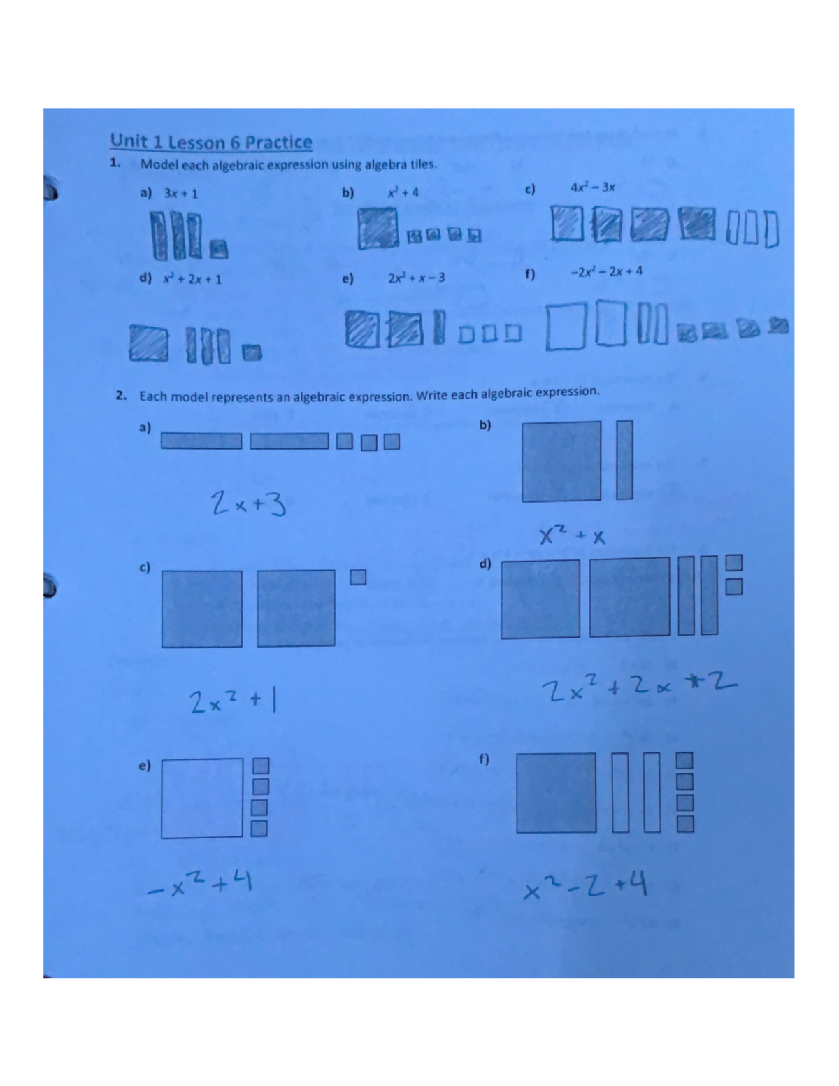 Unit 1 Lesson 6 Practice - Unit 1 Lesson 6 Practice 1. Model each ...