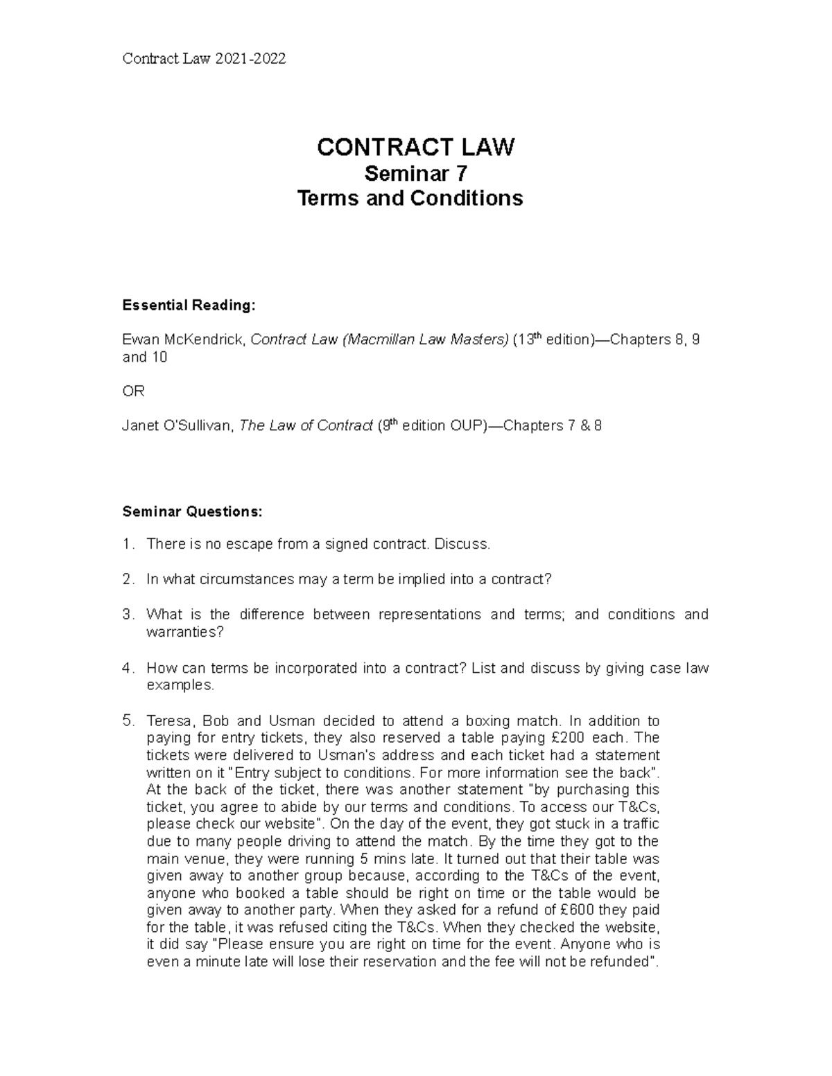 Contract Law Seminar 7 stuffs and things - Contract Law 2021- CONTRACT ...
