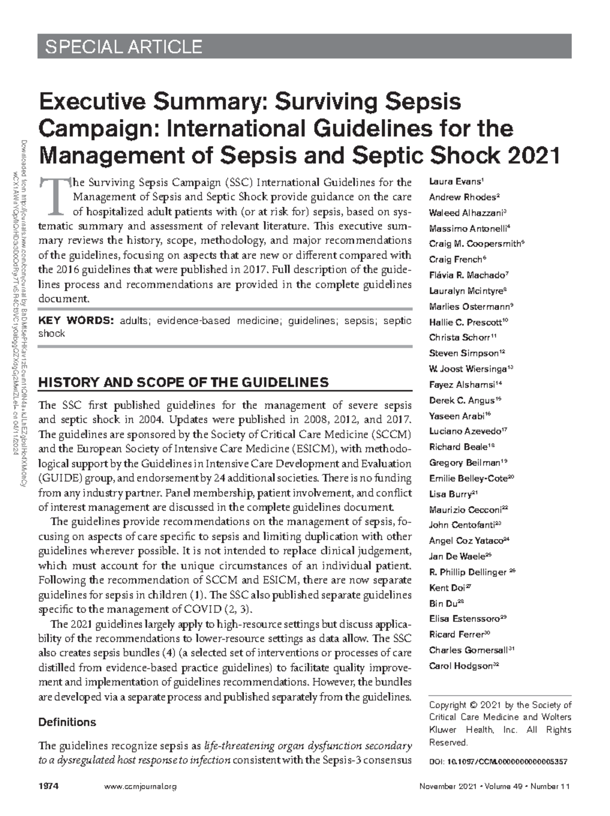 Executive summary surviving sepsis campaign - 1974 ccmjournal November ...
