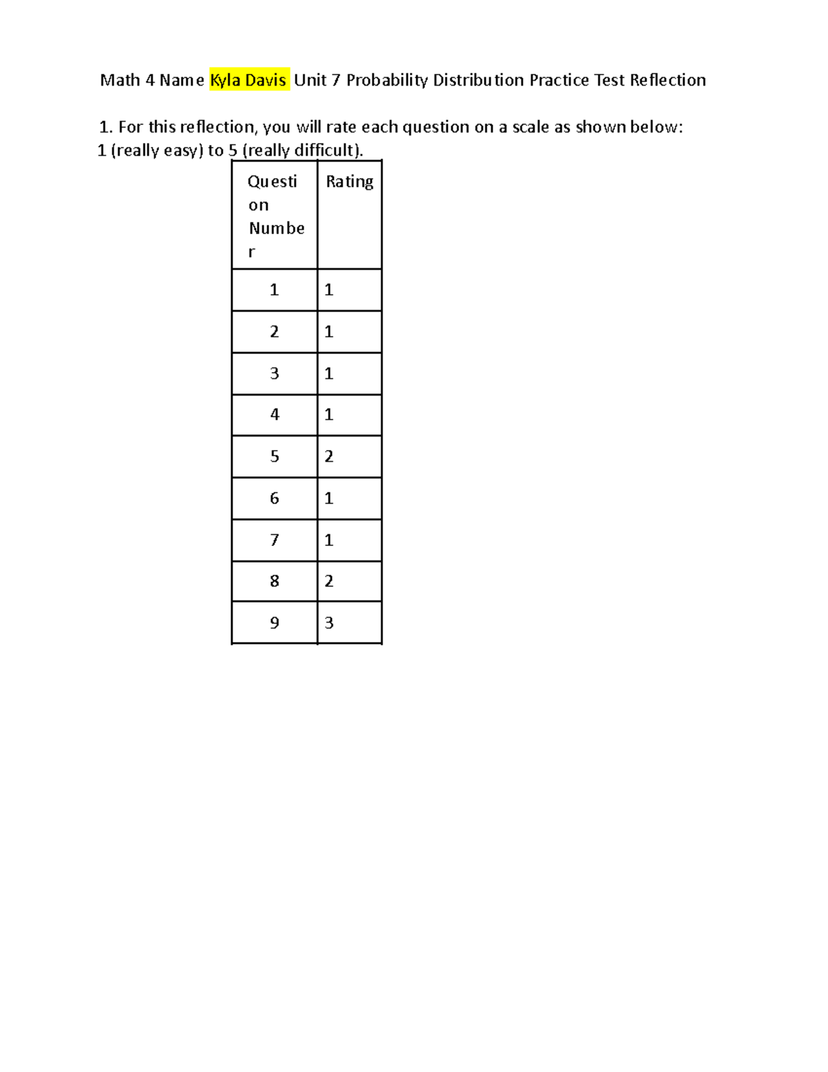 Unit 7 Practice Test Reflection - Math 4 Name Kyla Davis Unit 7 ...