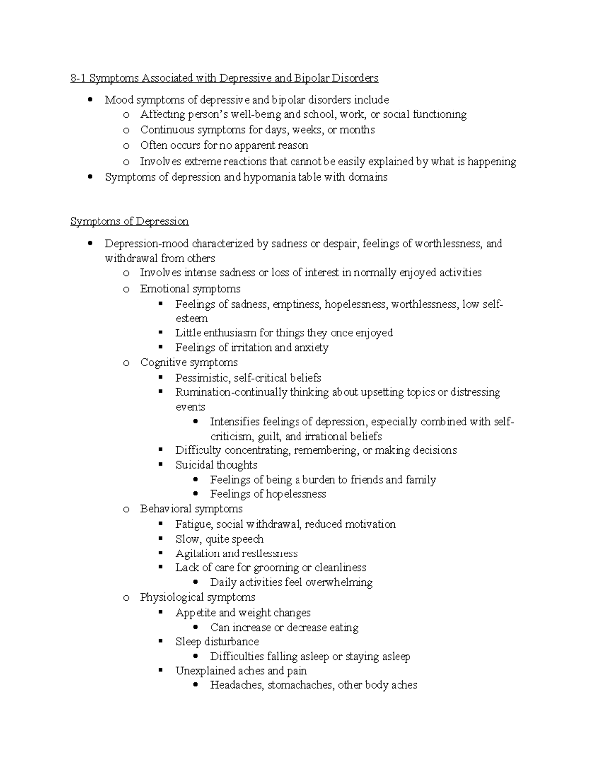 PSY 322 Chap 8 - Chapter 8 Notes - 8-1 Symptoms Associated with ...