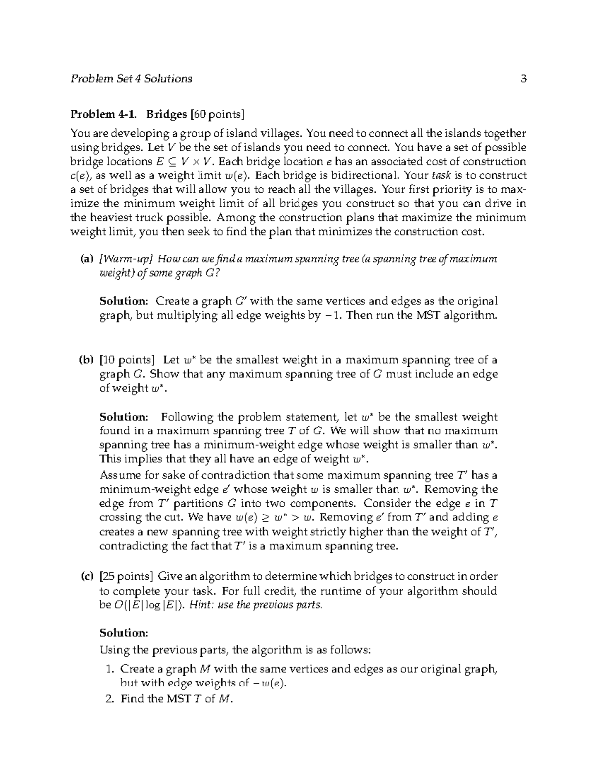 Pset4 solutions Summary - Problem 4-1. Bridges [60 points] You are ...